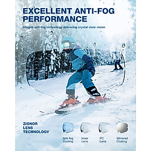 ZIONOR XMINI Kids Ski Snowboard Snow Goggles Detachable Lens UV Protection Anti-fog for Child Boys Girls Youth (VLT 7% Pink Frame Grey Revo Pink Lens)