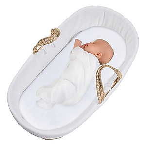 Bassinet Sheet 2 Pack Cotton Fitted Sheets Set for Oval Rectangle Hourglass Bassinet Mattress and Moses Baskets, Super Soft and Breathable Cover for Baby Girl Boy 32''x16''x4'', White