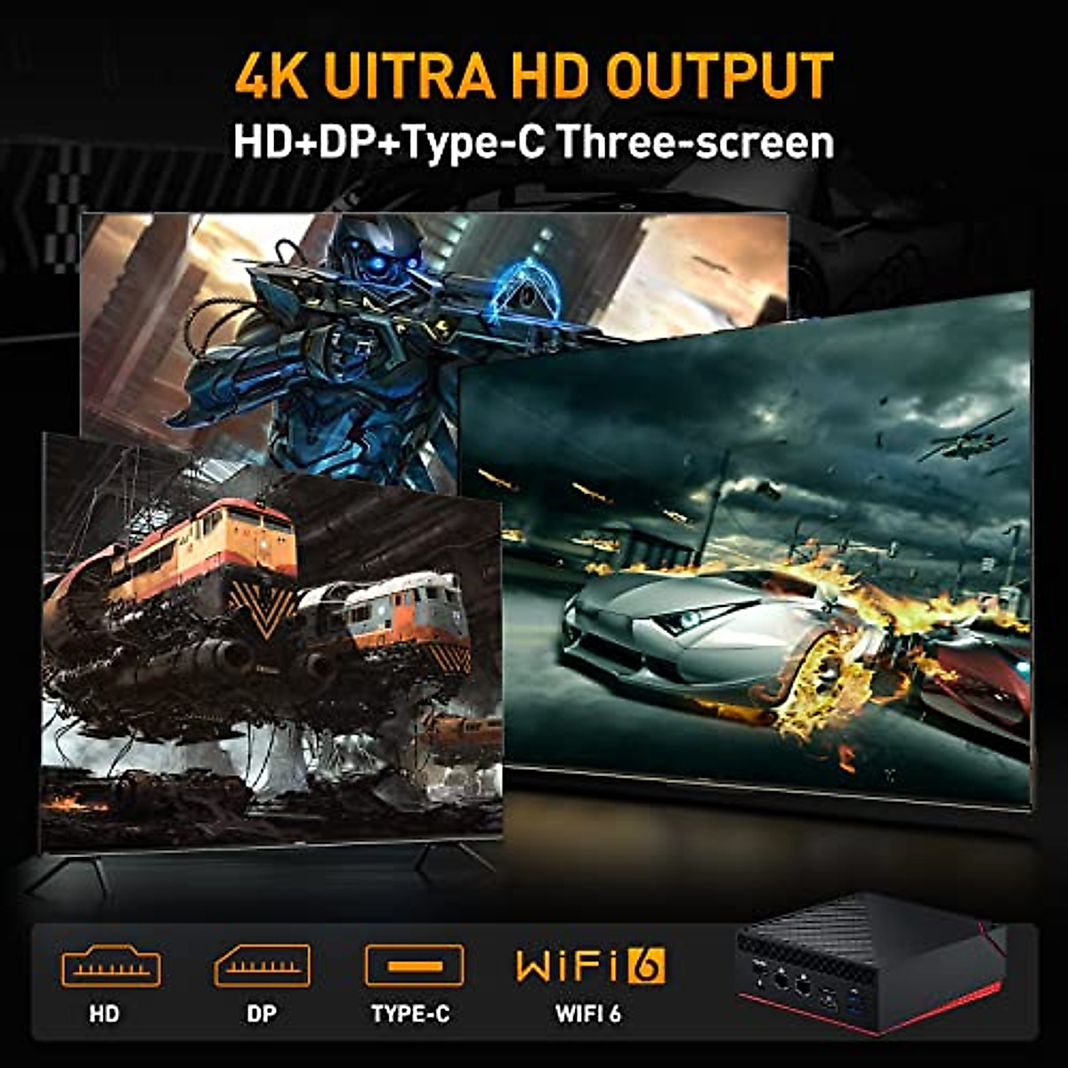 Kinhank Mini PC Game Box, Super Console X PC Chili Video Games Console Built in 120000+Games, AMD Ryzen 5 4500U, Win11Pro & Batocera 33 System in 1, 16G DDR4 RAM, 4K Three-Screen Display (1 Gamepad)