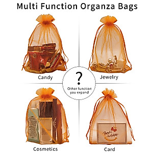 Jexila 100PCS Orange Organza Bags 4X6 Inch Halloween Goodie Candy Treat Bags Small Mesh Bags Drawstring Jewelry Gift Bags for Wedding Party Favor Pouches