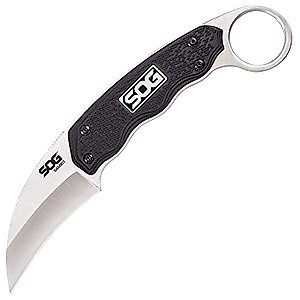 SOG Survival Karambit Knife - Gambit Curved Security Belt Knife, Full Tang Fixed 2.6 Inch Blade w/Hard Nylon Sheath and Adjustable Clip (GB1001-CP), Black