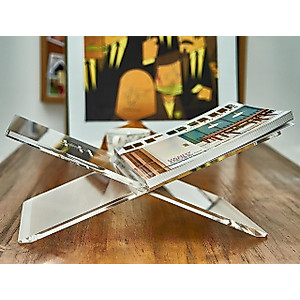 Honygebia Clear Acrylic Book Stands - Cross Frame Acrylic Book Holder, Open Bookstand for Display and Reading, Suitable for Art, Bible, Cookbook, Easel, Magazine, Textbooks 12.5" x 9.5" x 5.5"