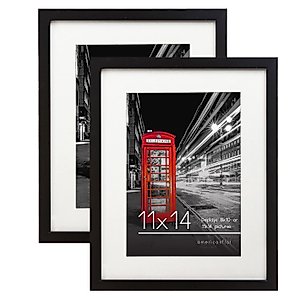 Americanflat 11x14 Picture Frame in Black - Displays 8x10 with Mat and 11x14 without Mat - Engineered Wood with Shatter Resistant Glass - Horizontal and Vertical Formats for Wall - Set of 2