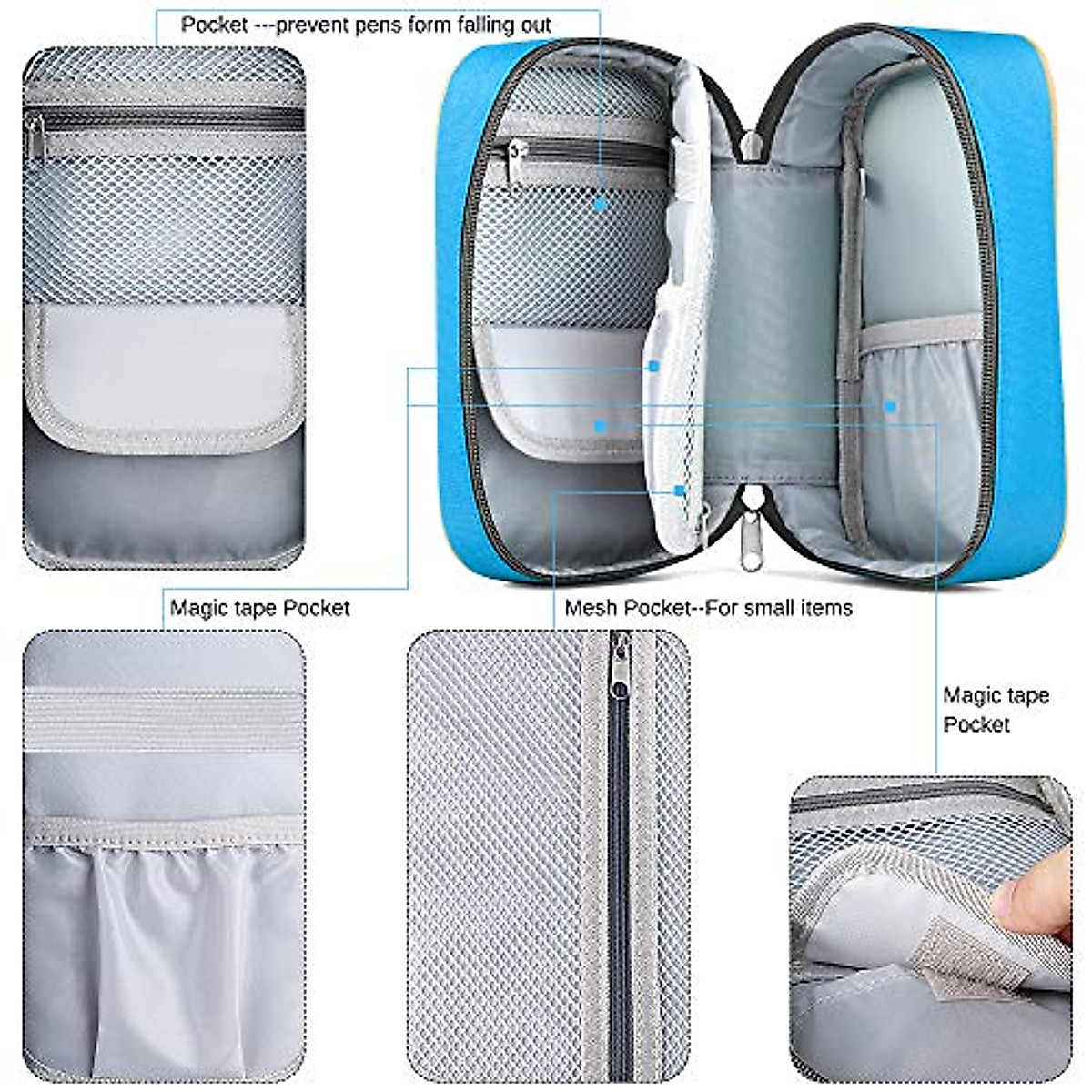 TTVALLEY Portable Pencil Case Large Capacity Pencil Pouch Pen Bag for Girl Boy Men Women (Blue)