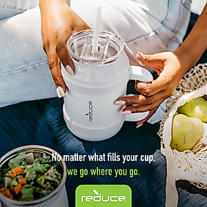 REDUCE Reusable 32 oz Cold1 Water Tumbler – Ergonomic Handle – Double-Wall Insulation – Sturdy Desktop/Tabletop Mug with Lid and Straw – BPA-Free – Stainless Steel for Gym, Home, or Office– Phantom