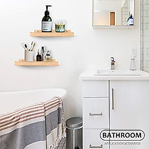 Badiano Wall Mounted Floating Shelf, Bamboo Picture Ledge, Wooden Display Shelves, 13 inch Solid Wood Bookshelf for Bedroom, Living Room, Bathroom, Kitchen, and Office (Natural)