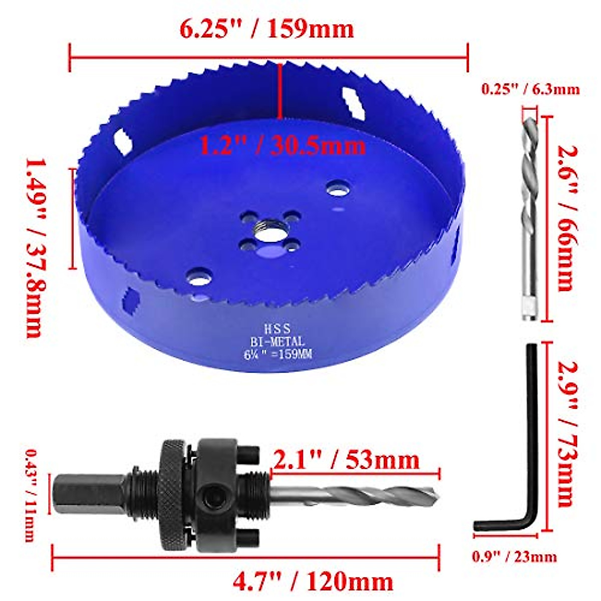 Seimneire 6-1/4 Inch Hole Saw with Heavy Duty Arbor, 1.2 Inch Cutting Depth HSS Bi-Metal Hole Drilling Cutter for Smoothly Cutting in Wood Cornhole Boards Plastic Drywall & Thin Metal