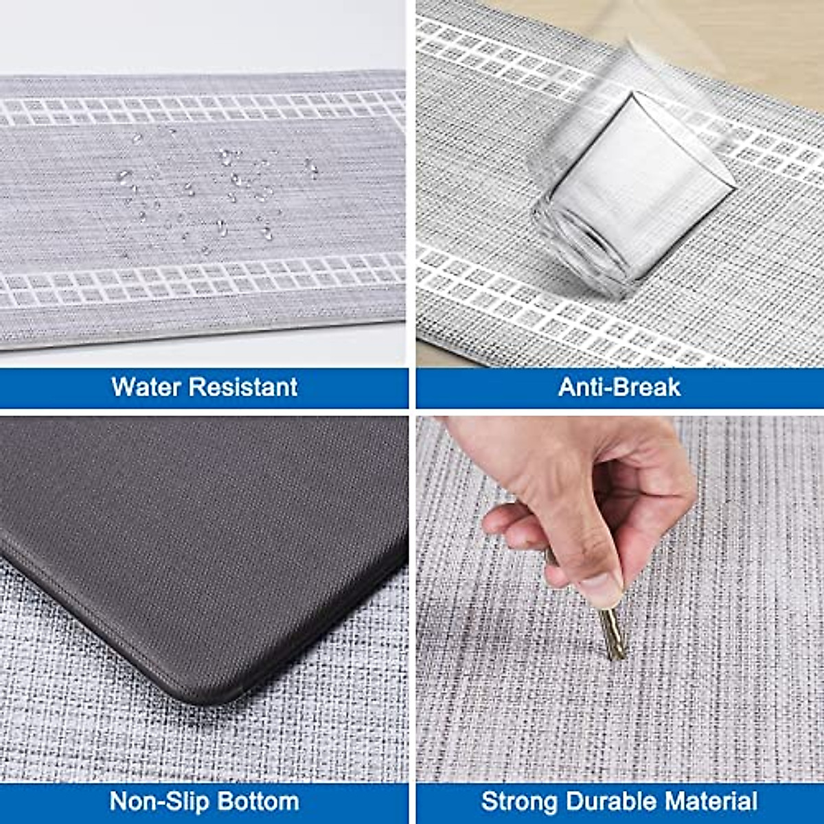 WEZVIX Anti Fatigue Kitchen Rugs Set [2 PCS], Cushioned Waterproof Floor Mats, Kitchen Rugs and Mats Non-Skid, Ergonomic Comfort foam Kitchen Mat for Floor Home, Office, Sink, Laundry - Grey and White