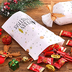 Frienda 30 Pack Treat Bags with Drawstring Candy Bags, Merry Christmas Tree Print Plastic Favor Bag Drawstring Cookie Bags for Christmas Wedding Party Birthday Engagement Holiday Favor