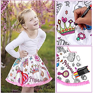RICHNESS Color Your Own Dress Princess Dress Up Skirt with Fabric Markers & Self-Adhesive Jewels DIY Party Crafts for Girls Age 4-6 …