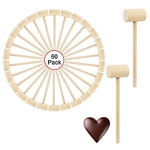 DEAYOU 60 PCS Mini Wooden Hammers Mallets, Crab Mallet Wood Hammer for Chocolate, Breakable Hearts, Small Multi-Purpose Hardwood Cracking Tool Beating Gavel for Lobster, Seafood, Shellfish, Crafts