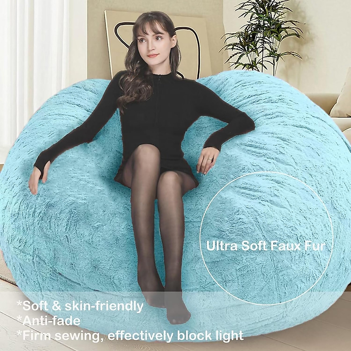 Bean Bag,Giant Fur Bean Bag Chair Cover for Adults Kids (Without Filling) Comfy Fluffy Giant Round Beanbag Lazy Sofa Cover for Reading Chair Floor Chair Lazy Sofa Bed Cover Soft Fluffy Faux BeanBag