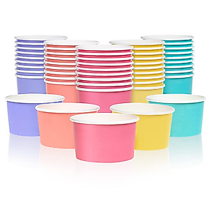 MATICAN Paper Ice Cream Cups, 50-Pack 5.5-oz Disposable Dessert Bowls for Hot and Cold, 5.5-ounce, 5 Pastel Colors