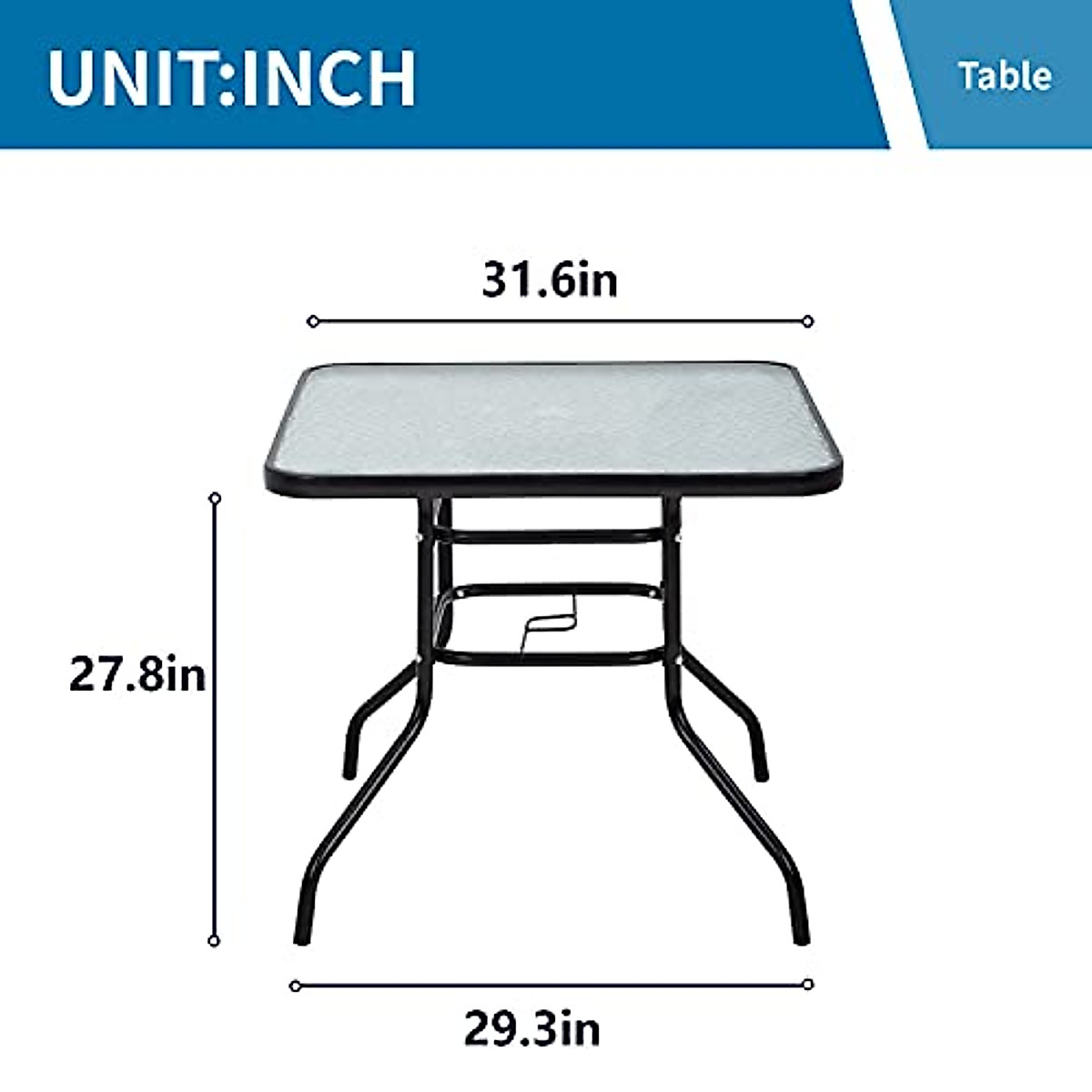 FDW Outdoor Table Patio Table Dining Table with Tempered Glass Umbrella Hole for Lawn Balcony, Yard (Round)