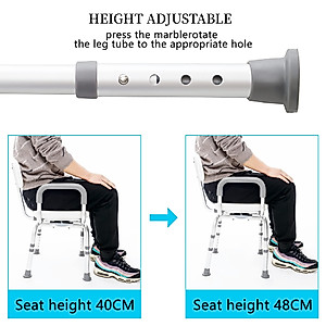 KUNTOM Swivel Shower Chair Bath Chair Height Adjustable with Arms and Back, Aluminum Alloy Frame with Locking Mechanism White