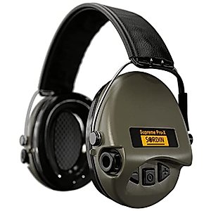 Sordin Supreme Pro-X Ear Defenders for Hunting & Shooting - Active & Electronic - Leather Band & Foam Kits - Green Ear Muffs
