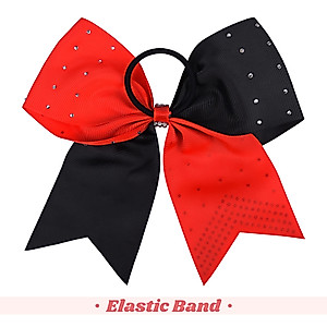 DEEKA 10 PCS Rhinestones Two Toned Large Cheer Hair Bows 7" Glitter Cheer Ponytail Holder Handmade for Teen Girls Softball Cheerleader Sports -Red/Black