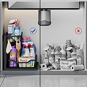 XILIDIA Under Sink Organizer, 2-Tier Metal Under Sink Organizers and Storage for Kitchen Bathroom Cabinet,2 Tier Spice Rack,Rustproof Pull Out Cabinet Organizer for Storage