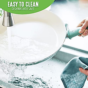 GreenLife Soft Grip Healthy Ceramic Nonstick, 8" 10" and 12" Frying Pan Skillet Set, PFAS-Free, Dishwasher Safe, Turquoise