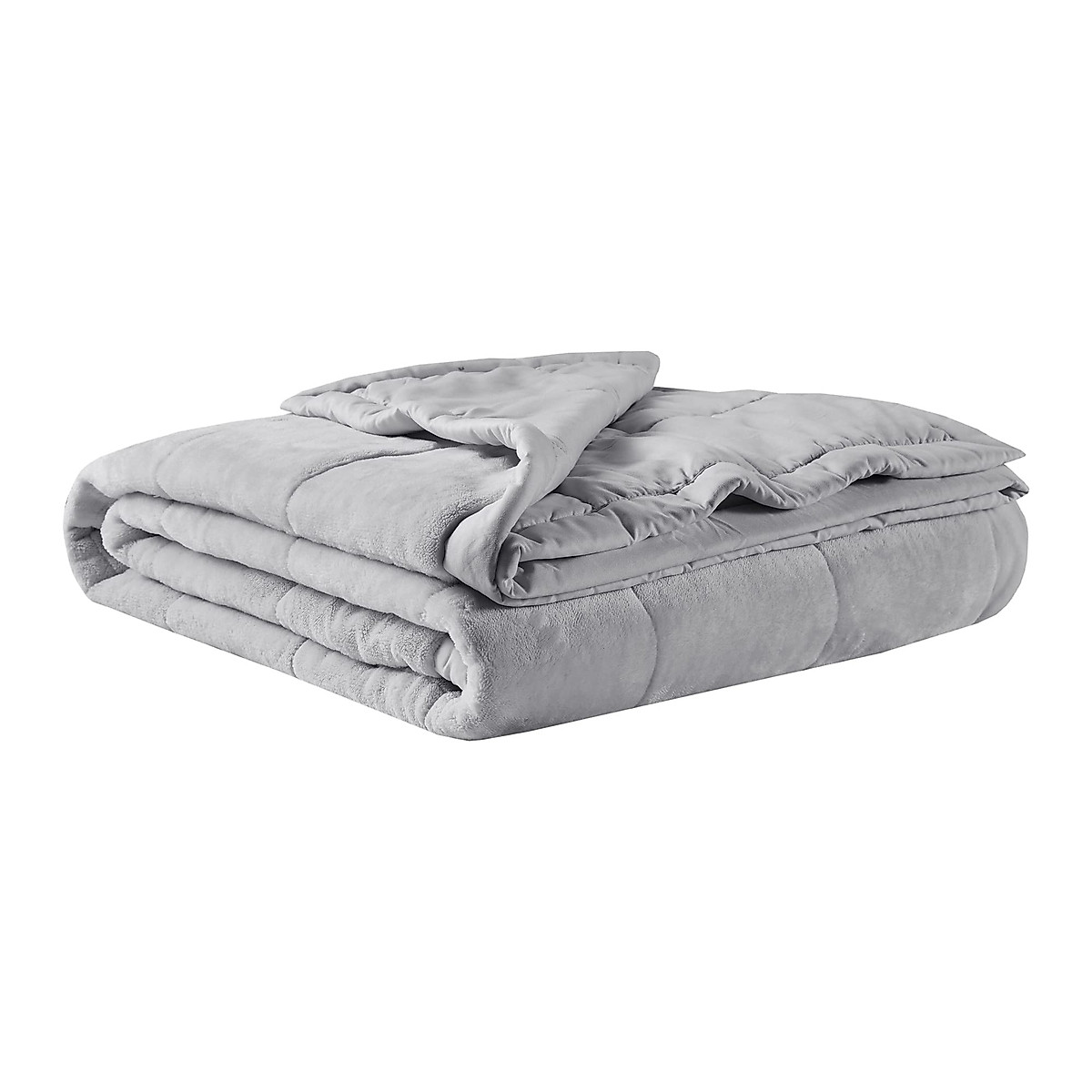 Madison Park Queen Cozy Blanket HeiQ Smart Temperature Plush to Microfiber Reverse Box Quilting, Reversible, Soft All Season, Lightweight Summer Cover, for Bed, Couch and Sofa, Full/Queen, Grey