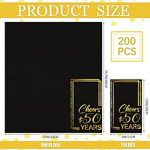 Geyoga 200 Pcs Anniversary Cocktail Napkins Guest Napkins Birthday Decoration Gold Foil Black Napkin Men Women Disposable Paper Napkins Pack for Wedding Party Supplies (50th Birthday)