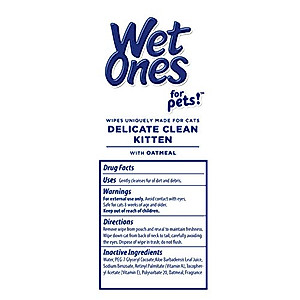 Wet Ones for Pets Delicate Clean Kitten Wipes for Cats with Oatmeal Cat Cleaning Wipes, Mild & Soothing Cat Grooming Wipes with Wet Lock Seal (Pack of 1, 30 Count Total)
