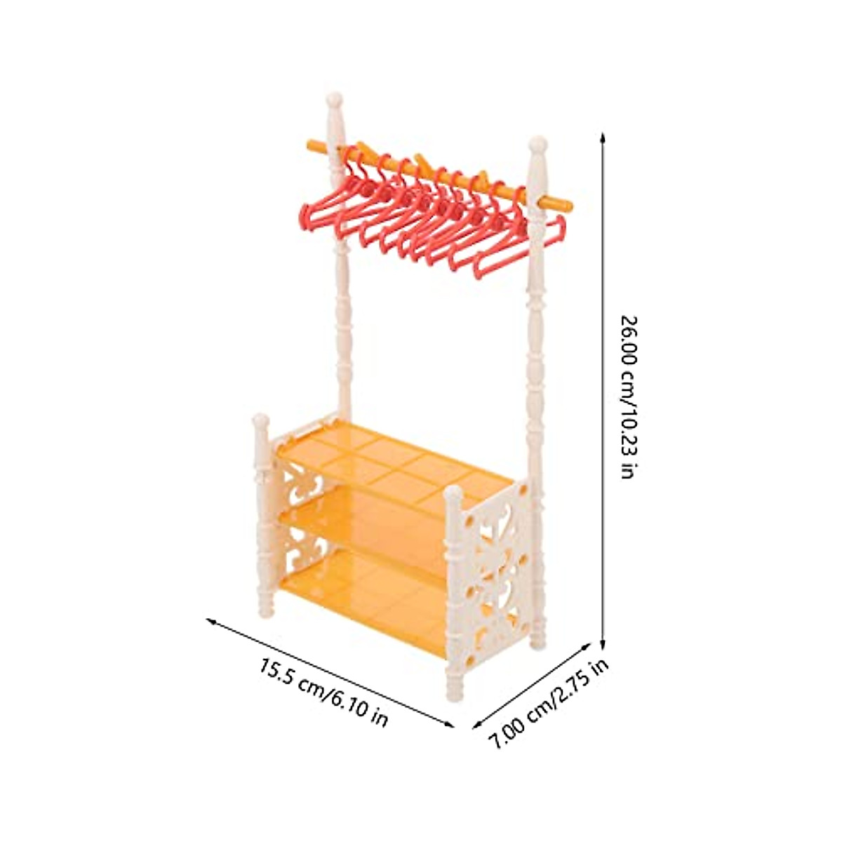 Toyvian Mini Clothes Hanger Rack Doll Dress Up Storage Rack Mini Shoe Rack for Doll Mini Clothes Rack Clothing Rack with Storage Shelf Miniature Wardrobe for Dollhouse, 10.22in