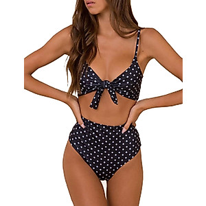Blooming Jelly Womens High Waisted Bikini Set Two Piece Swimsuit Tie Knot Bathing Suits Swimwear 2025 (Large, Polka dot)