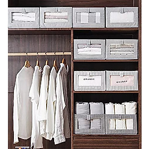 2 Pack Open Storage Bins, Washable & Visible Closet Clothing Organizer with Window. Foldable Fabric Baskets for Clothes, Towel, DVD, Book (Grey stripe)