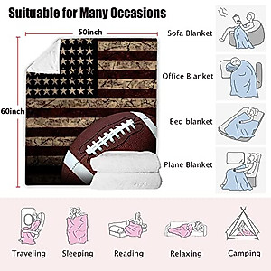 Soft Fleece Baseball Football Throw Blanket, Cozy Sherpa Warm Fuzzy Thick Bed Couch Sofa Blankets for Sport Fans Kids Adults Gifts 60"x 50" (Football-Brown)