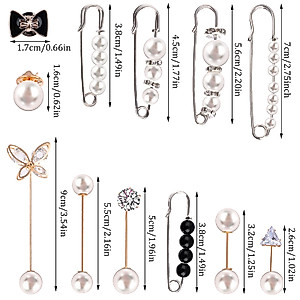 12 Pieces Pearl Scarf Brooch Pin Assorted Muslim Scarf Hijab Clips Small Brooch Set Metal Clips for Headscarf Shawl Muslim Women Scarves Hijab Safety Shawl Brooch Pins for Women Men Kids