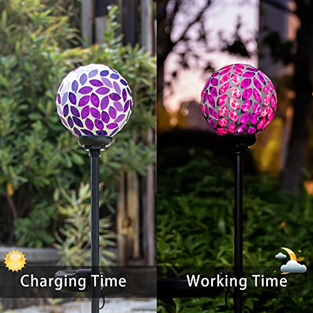 VCUTEKA Solar Path Lights Outdoor Decorative - Mosaic Solar Garden Stakes Light Waterproof LED Light for Landscape Lawn Patio Yard Driveway Decoration, Purple, 1 Pack