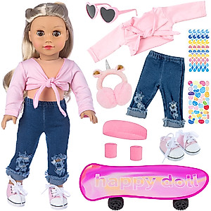 ZITA ELEMENT 18 Inch Girl Doll Scooter Skateboard Clothes and Accessories - 18 Inch Doll Clothes Set Sport Shoes Scooter and Other Outdoor Sport Stuff