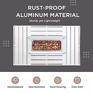 Wisteria Lane 54.3” Outdoor Patio Aluminum Fire Pit Table, 50000 BTU CSA Certified Propane Gas Fire Pit, Rectangular Fire Table w/Stainless Burner, Lava Rock, Waterproof Cover