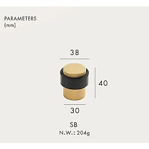 Metal Workz Hardware Modern Floor Mount Door Stop Solid Brass Knurled Textured Rubber Door Stopper (Satin Brass)