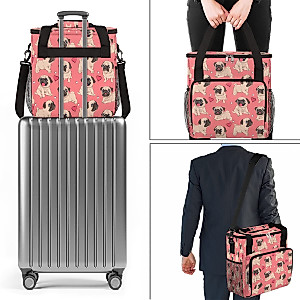 Pink Dog Pugs Puppies Coffee Maker Carring Bag Travel Storage Tote Bag Compatible with Keurig K-Mini or K-Mini Plus Portable Single Serve Coffee Brewer Case with Pockets for K-cup Pods