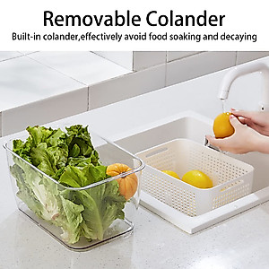 HIEEY 6pack-Drain basket 6-Piece Fruit Storage Containers for Fridge with Strainer,Produce Containers for Fridge,Lettuce Keeper,White (Not Dishwasher Safe) | BPA-Free