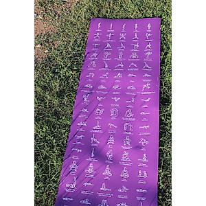 Beginner Instructional Yoga Mat with Poses Printed On It - 75 Illustrated Yoga Poses & 75 Stretches - Non Slip - Yoga Mat For All Genders