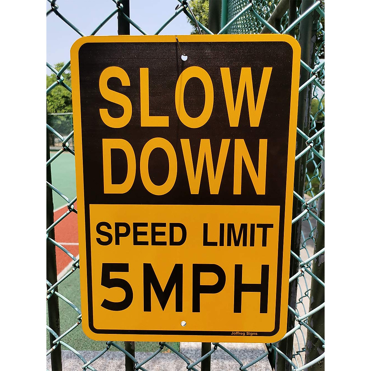 Joffreg Slow Down Speed Limit 5 MPH Sign,17 x12 Inches,Reflective Aluminum (2 Pack)