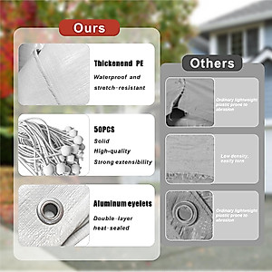 Eunika 10 x 20 Ft Carport Replacement Canopy Cover Garage Car Top Tent 180G PE Fabric Shelter Tarp Tent with 50 Ball Bungee Cords, Waterproof & UV Protected (Only Cover, Frame Not Include), White