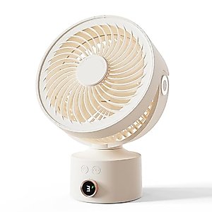 CARONSORT Desk Fan, Small Oscillating Fan for Bedroom, 9 Inch Table Fans Quiet,Desk Air Circulator Fan with 3 Speeds, 4H Time, Rechargeable Fan for Office/Dorm/Room-Beige