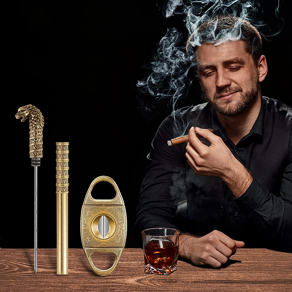 Scotte V-Cut Cigar Cutter Guillotine Precision Cigar Draw Enhancer Tool Needle & Sharp Perfect Cigar Cutters Cigar Accessories Set