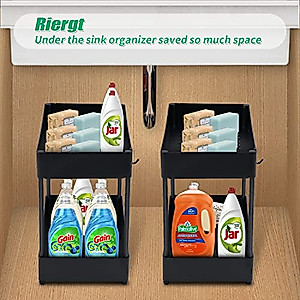 Under Sink Organizer and Storage - Bathroom Organizer - Multi-purpose Kitchen Organizer Countertop Storage Shelf Holder with Hooks, 2 PCS