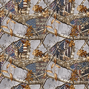 Realtree Cotton Fabric by Sykel-Licensed Realtree Edge Arctic Deer and Flag Patriotic Cotton Fabric