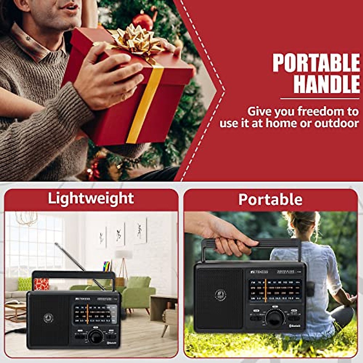 Retekess TR626 Portable AM FM Radio with Bluetooth, Plug in Radio, LW, DSP chip,Powered by AC or D Battery, Short Wave Radios for Garages,Home,Outdoors