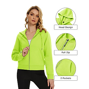 TACVASEN Women's Cropped Sweatshirts Lightweight Zipper Jackets Long Sleeve Tops, Yellow Green, M