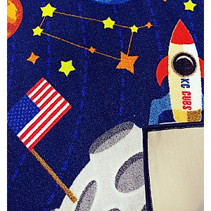 KC Cubs Outer Space Solar System Road Play Educational Learning & Fun Game Boy & Girl Kids Rug Carpet for Children Bedroom, Toddler Classroom and Baby Playroom Floor Mat, Playtime Adventure Activity