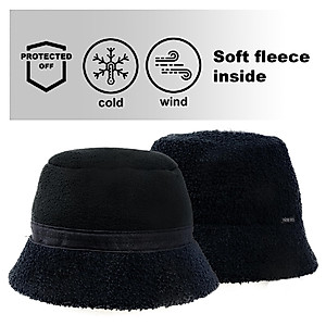 Black Fuzzy Bucket Hat for Women - Winter Faux Fur Bucket Hat - Fluffy Sherpa Bucket Hats for Women