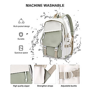 coowoz School Bag Lightweight Casual Daypack College Laptop Backpack for Men Women Water Resistant Travel Rucksack for Sports High School Middle Bookbag for girls(Gray Green white)