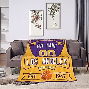 Custom Throw Blanket for Couch, Super Soft Flannel Bed Throw Blanket Fall Oversized Cozy Plush Thick Blankets Personalized Basketball Sports Fan Gifts with Name Number 50"x40", 60"x50", 80"x60"